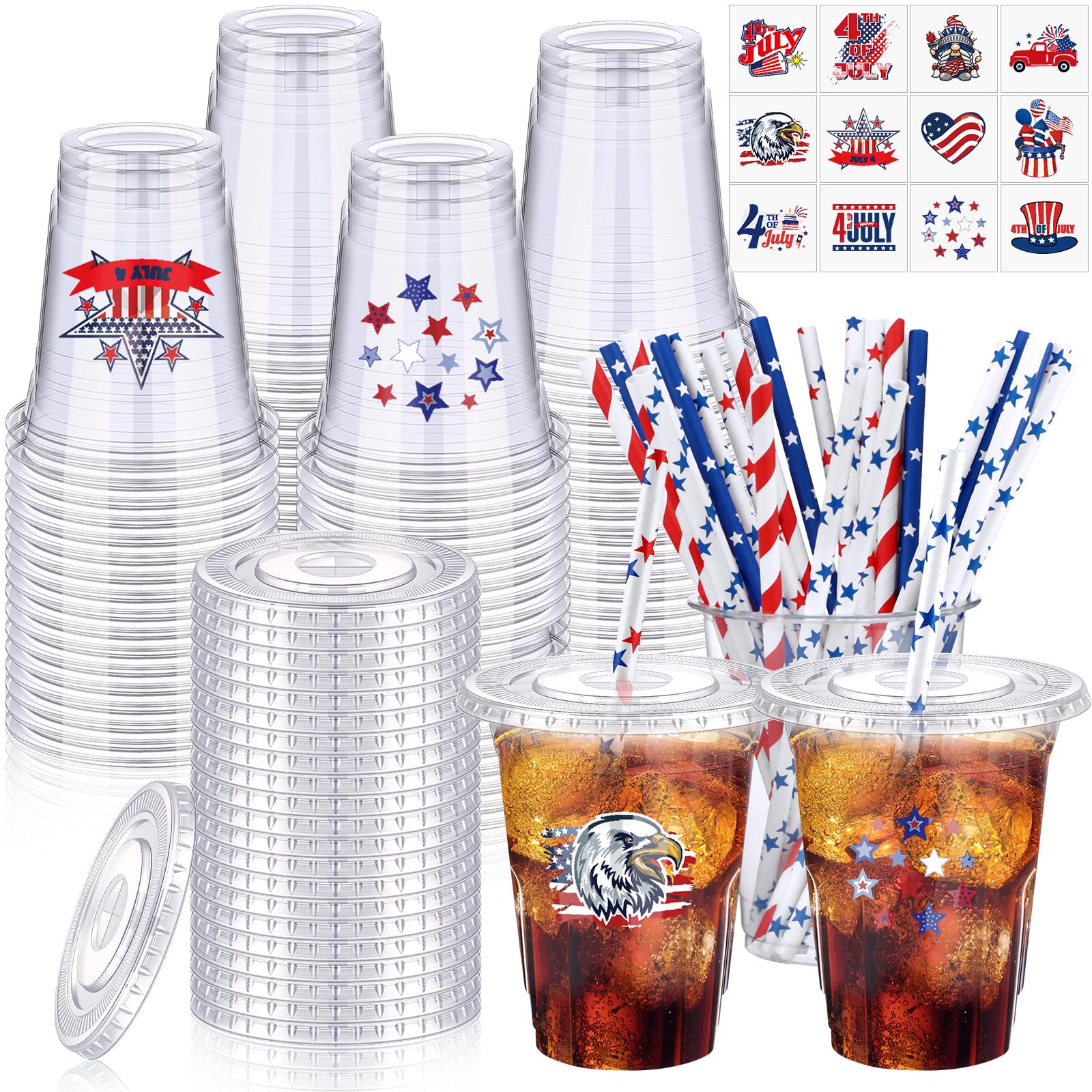 Amazon.com: SiliFine 36 Sets Patriotic Cups 12oz 4th of July Plastic ...