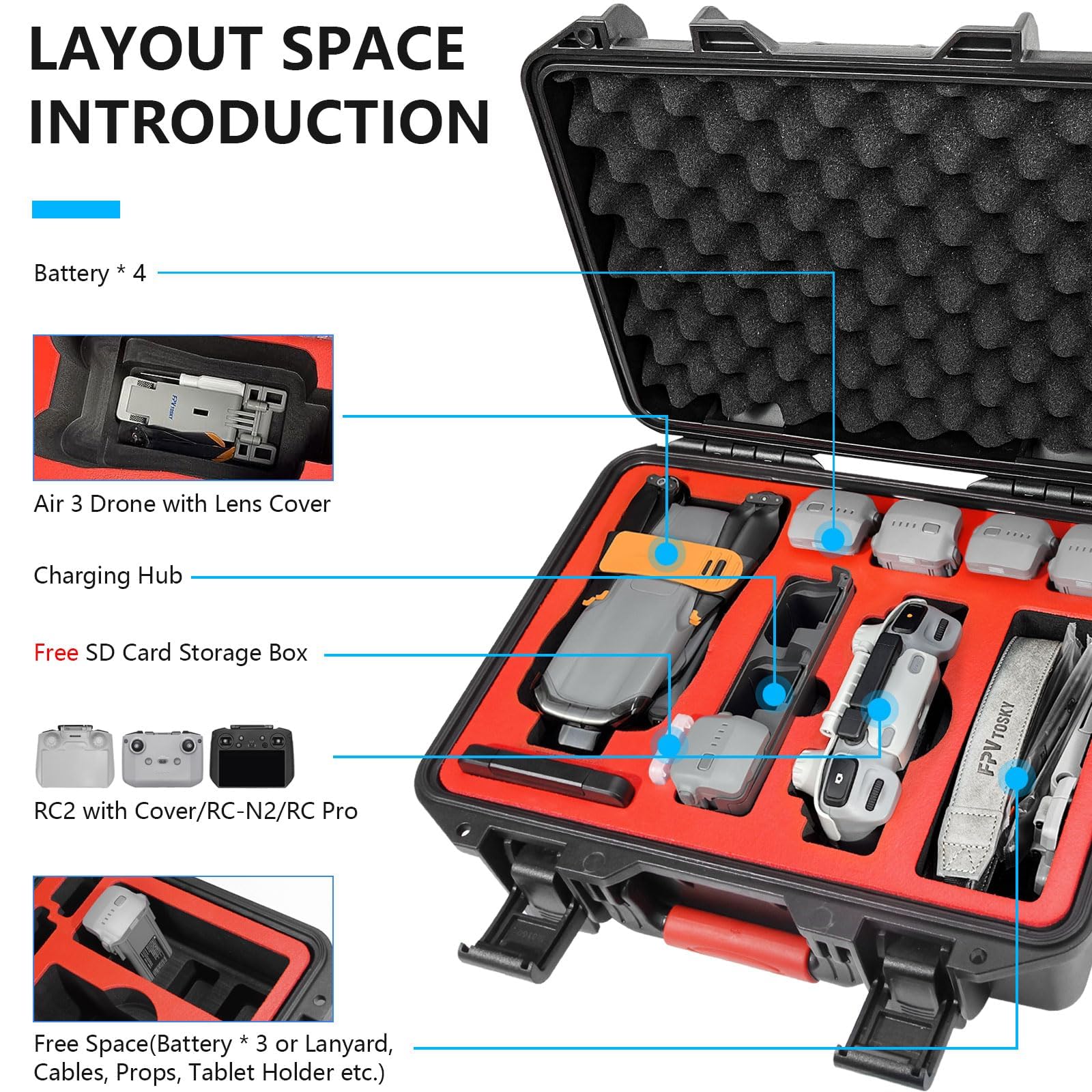 Snapklik.com : FPVtosky Hard Case For DJI Air 3 Drone/Fly More Combo ...