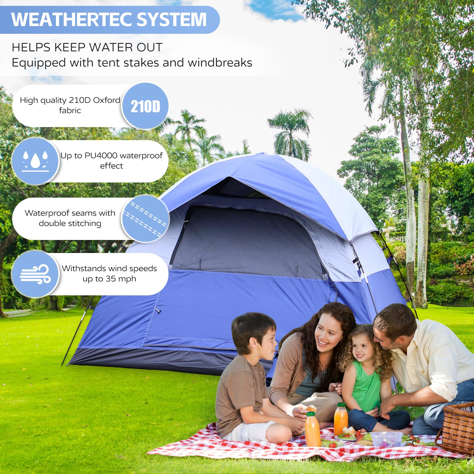 MAIZOA 4 Person Camping Tent, Camping Tents - Waterproof Portable ...