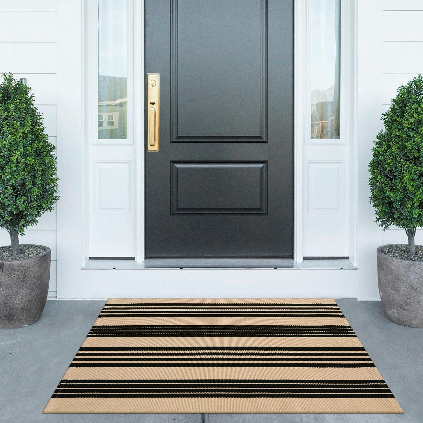 Amazon.com: KIMODE Striped Outdoor Rug Decor 27.5x43 Inches, Black and ...