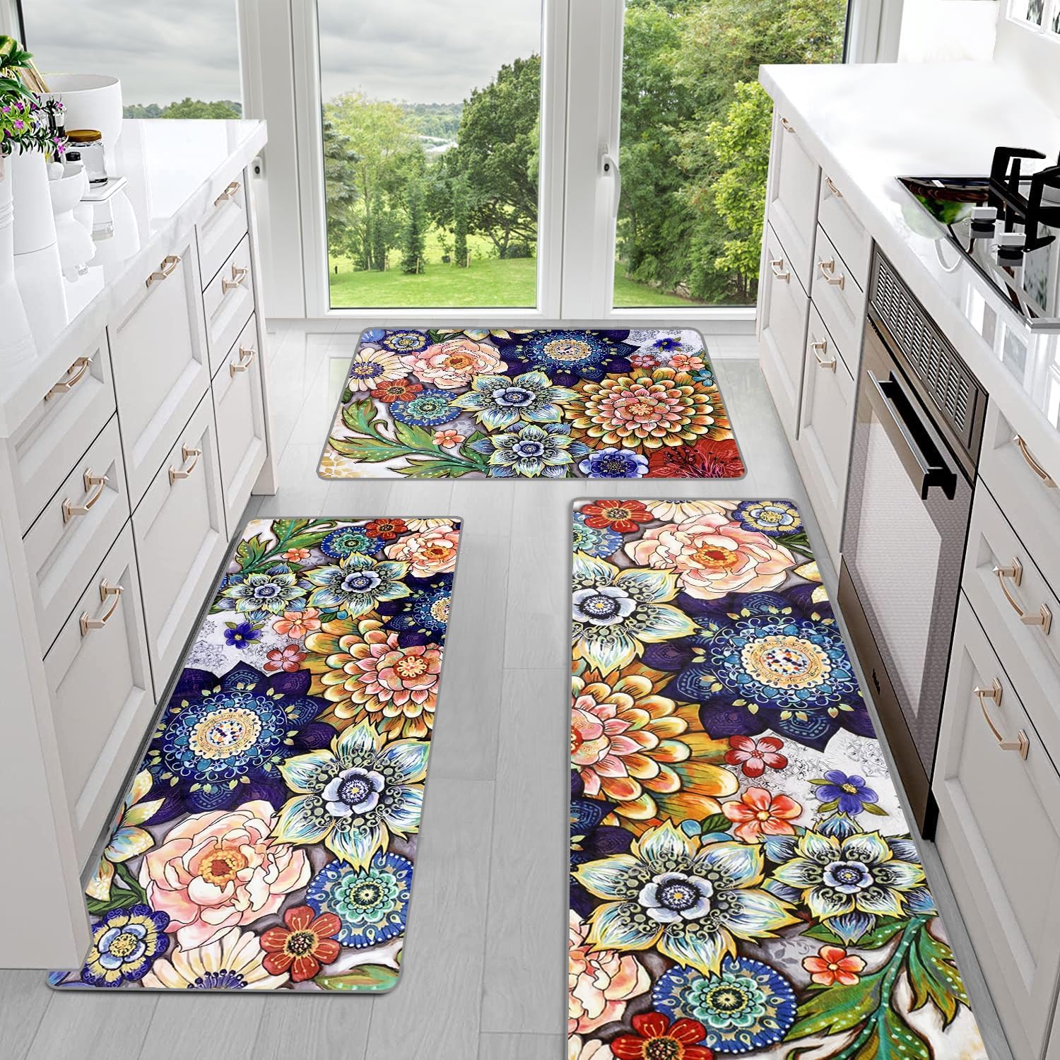 Amazon.com: Homcomoda Boho Floral Kitchen Rugs Sets 3 Piece with Runner ...