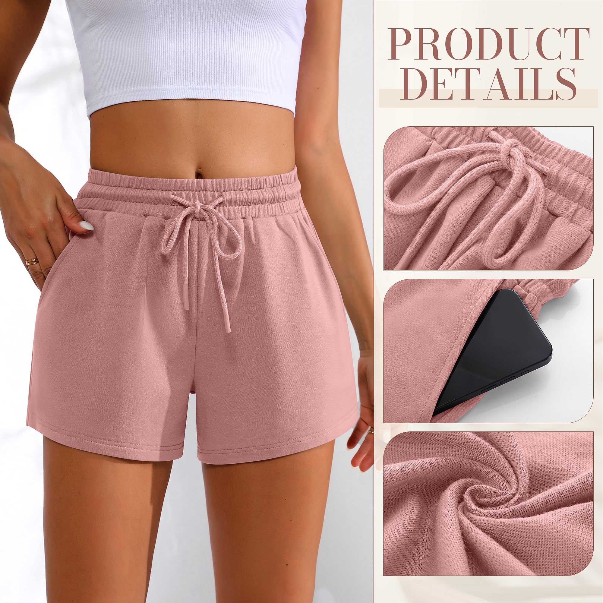 Neer 3 Pack Womens Sweat Shorts Comfy Casual Lounge Drawstring High ...