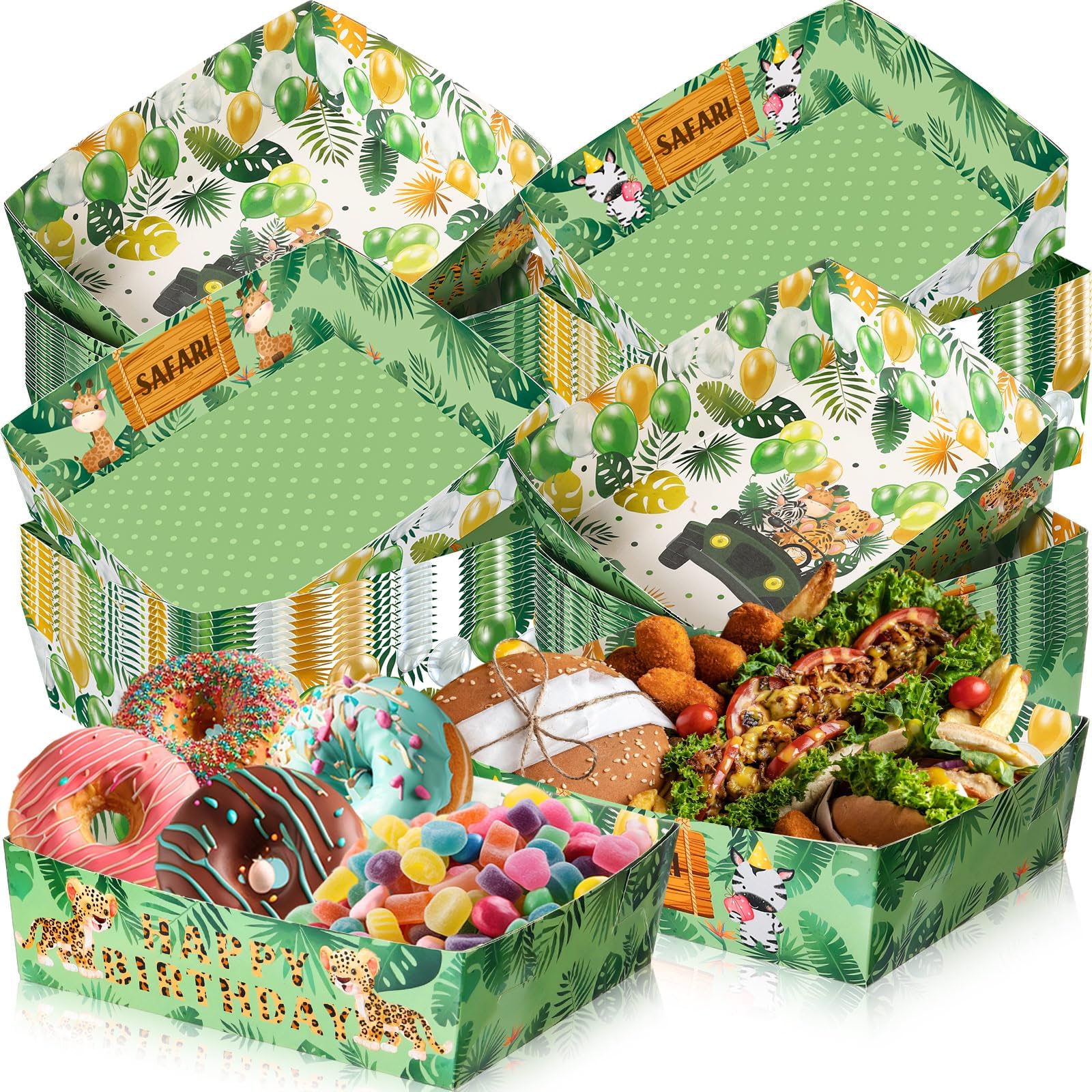Amazon.com | Tioncy 48 Pack Safari Animal Party Paper Food Trays 5 lb ...