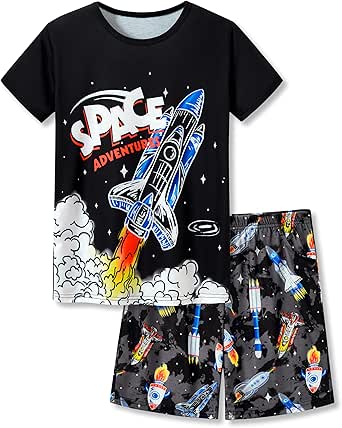 Amazon.com: Beezizac Big Boys Black Rocket Pajamas 2PC Comfy Short ...