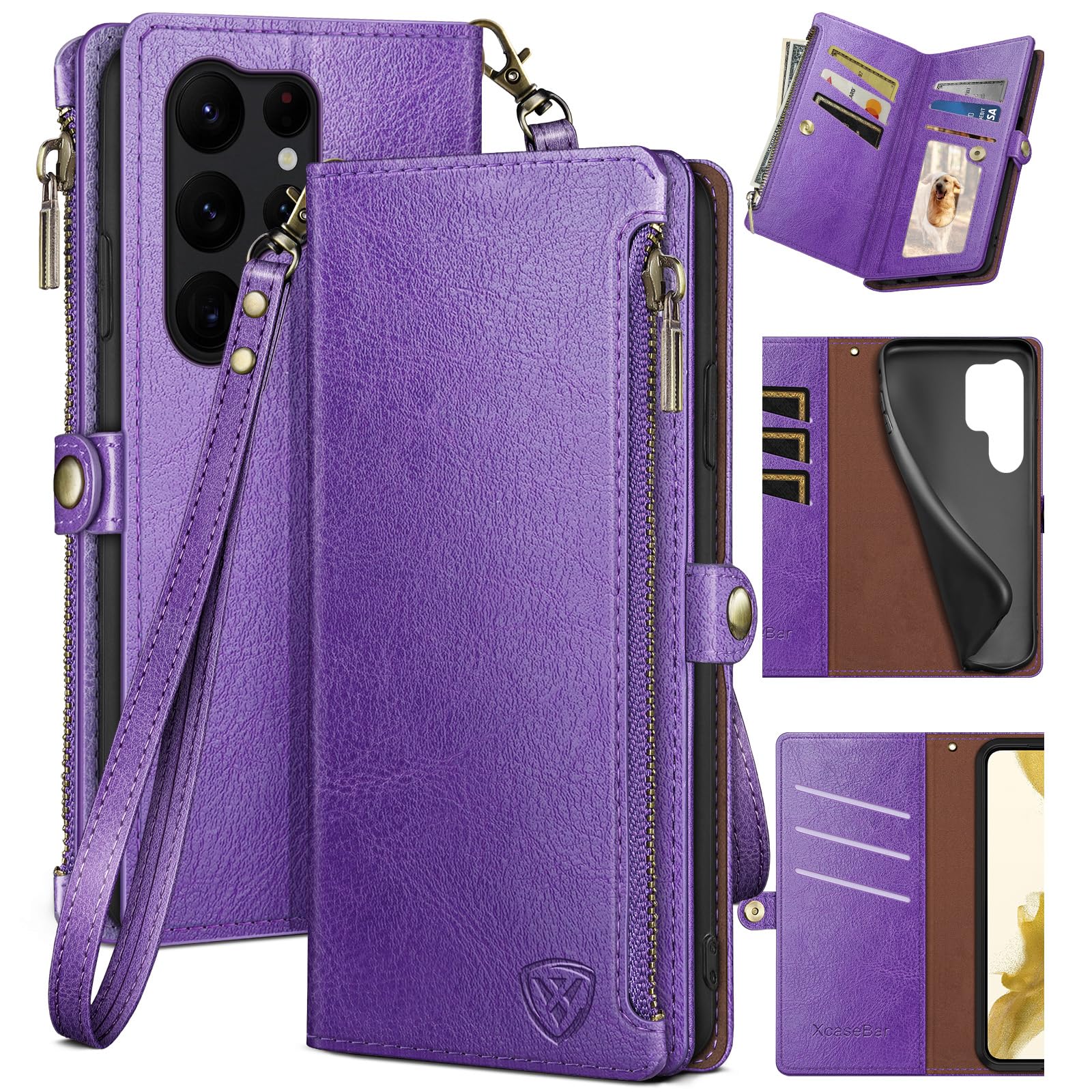 Amazon.com: XcaseBar for Samsung Galaxy S22 Ultra Wallet case with Zipper Credit Card Holder ...