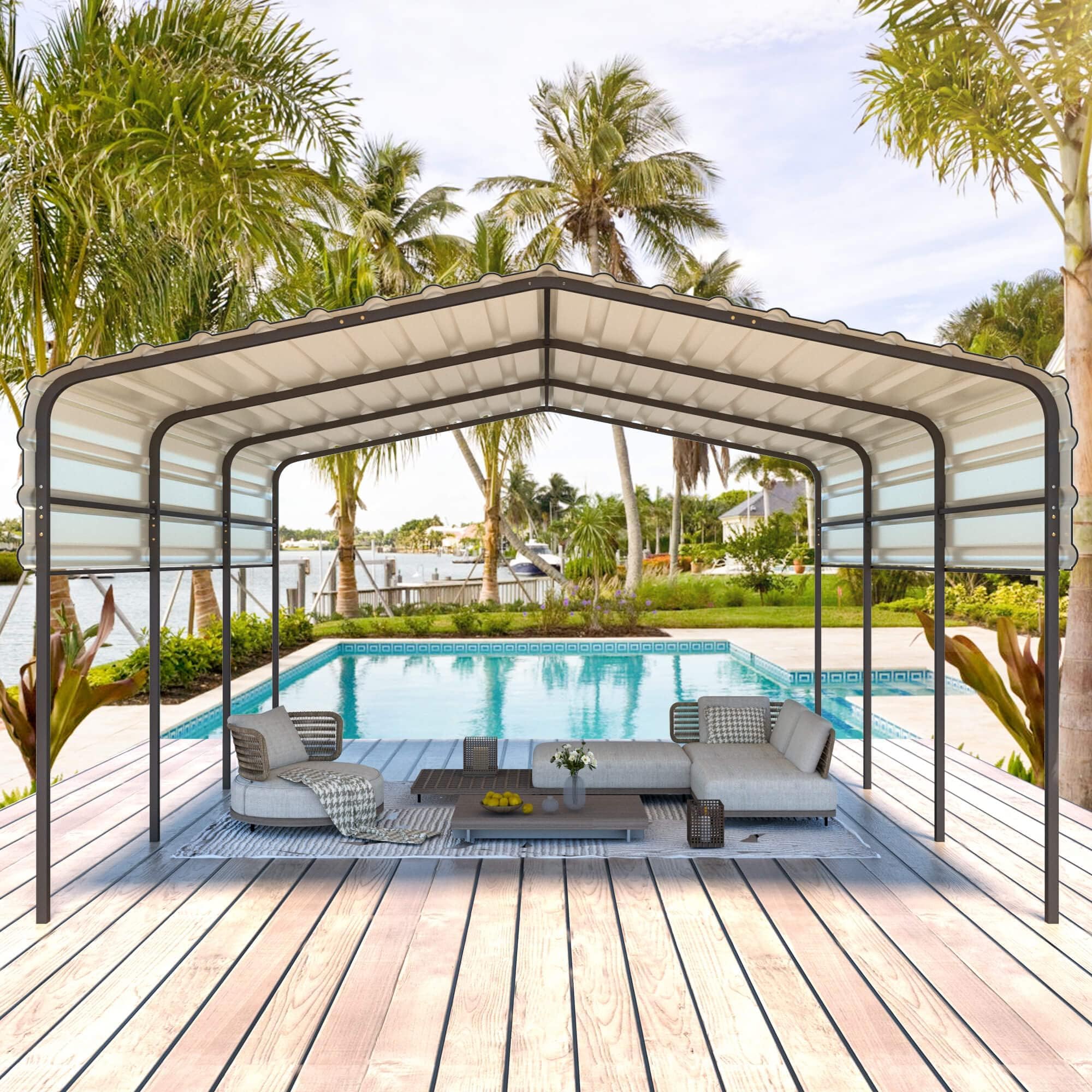 DNYKER 10'x15' Heavy Duty Metal Carport, Garage Car Shelter Shade with ...