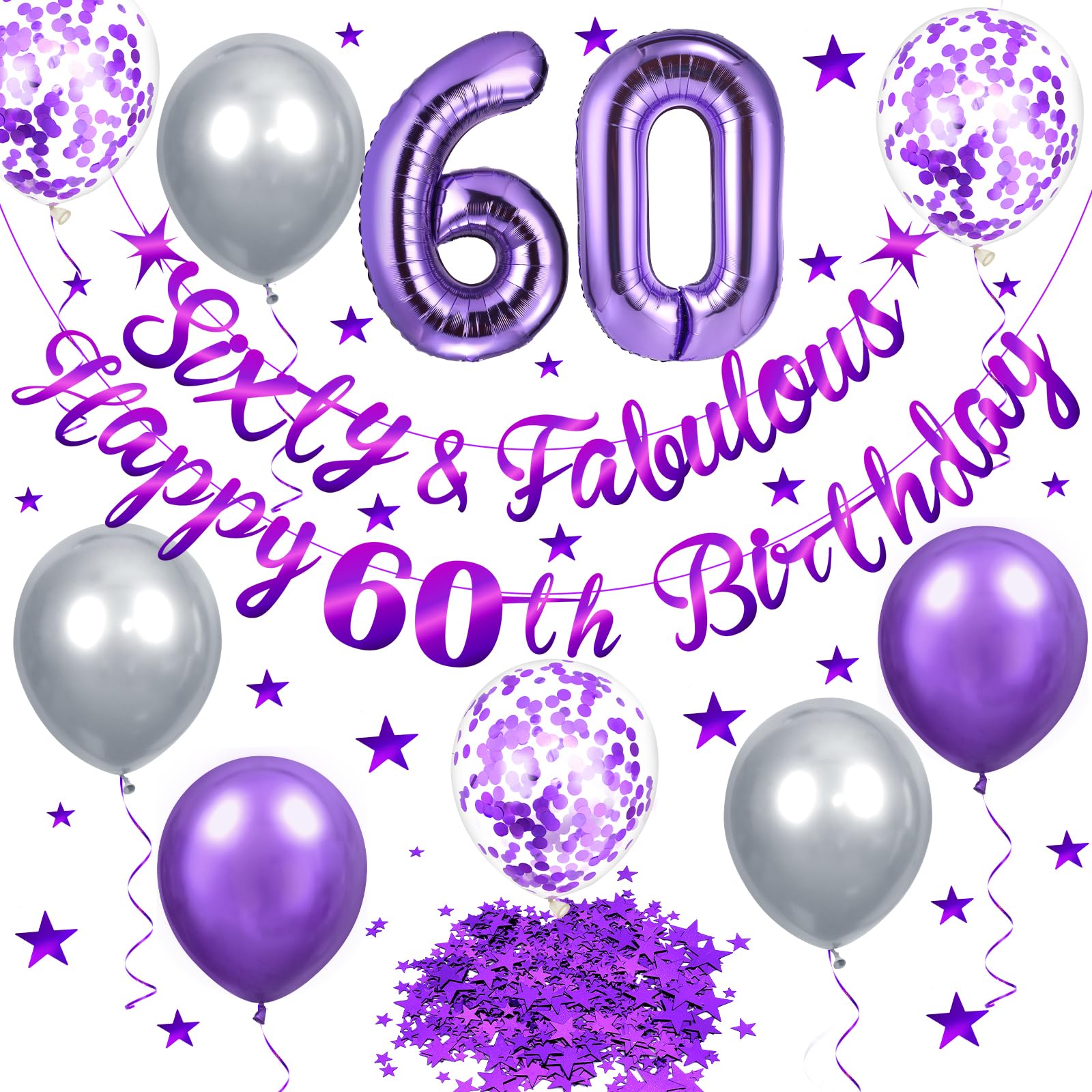 Amazon.com : Purple 60th Birthday Decorations Purple Silver Sixty ...
