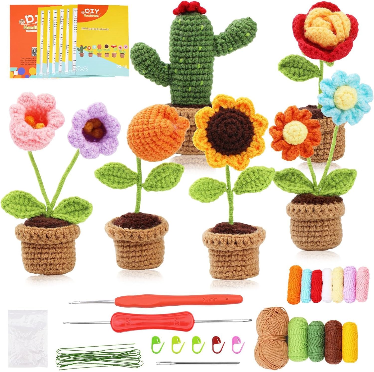Amazon.com: Crochet Kit for Beginners Adults - Set Succulents&Flowers ...
