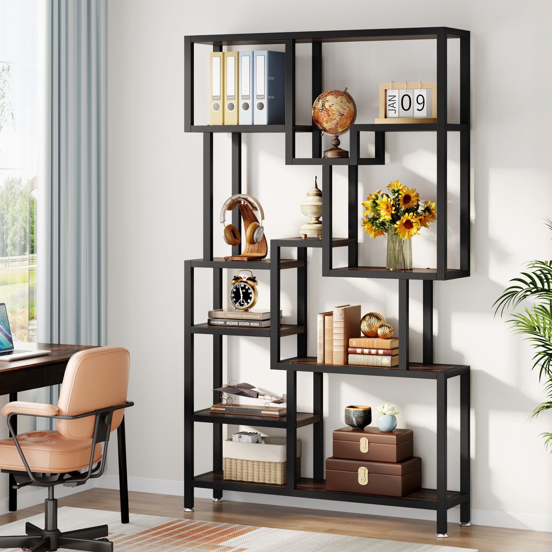 Tribesigns Industrial 7-Tier Bookcase, 180 cm Tall Tiered Bookshelves ...
