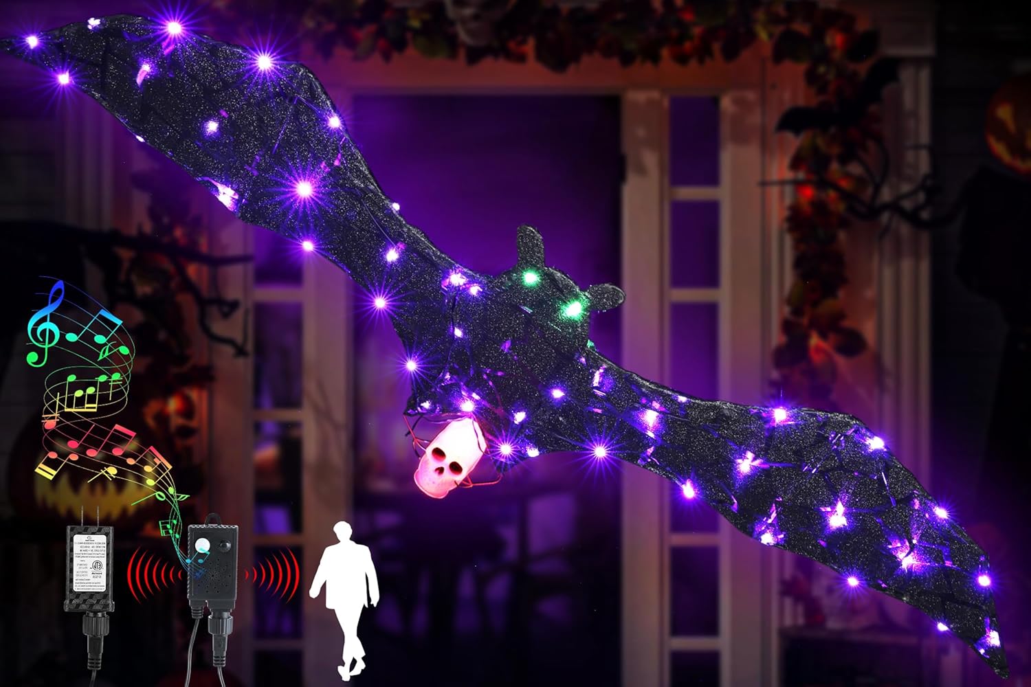 Lomotech Bat Halloween Decoration, 3.7ft 46 LED Large Bats Lights with ...