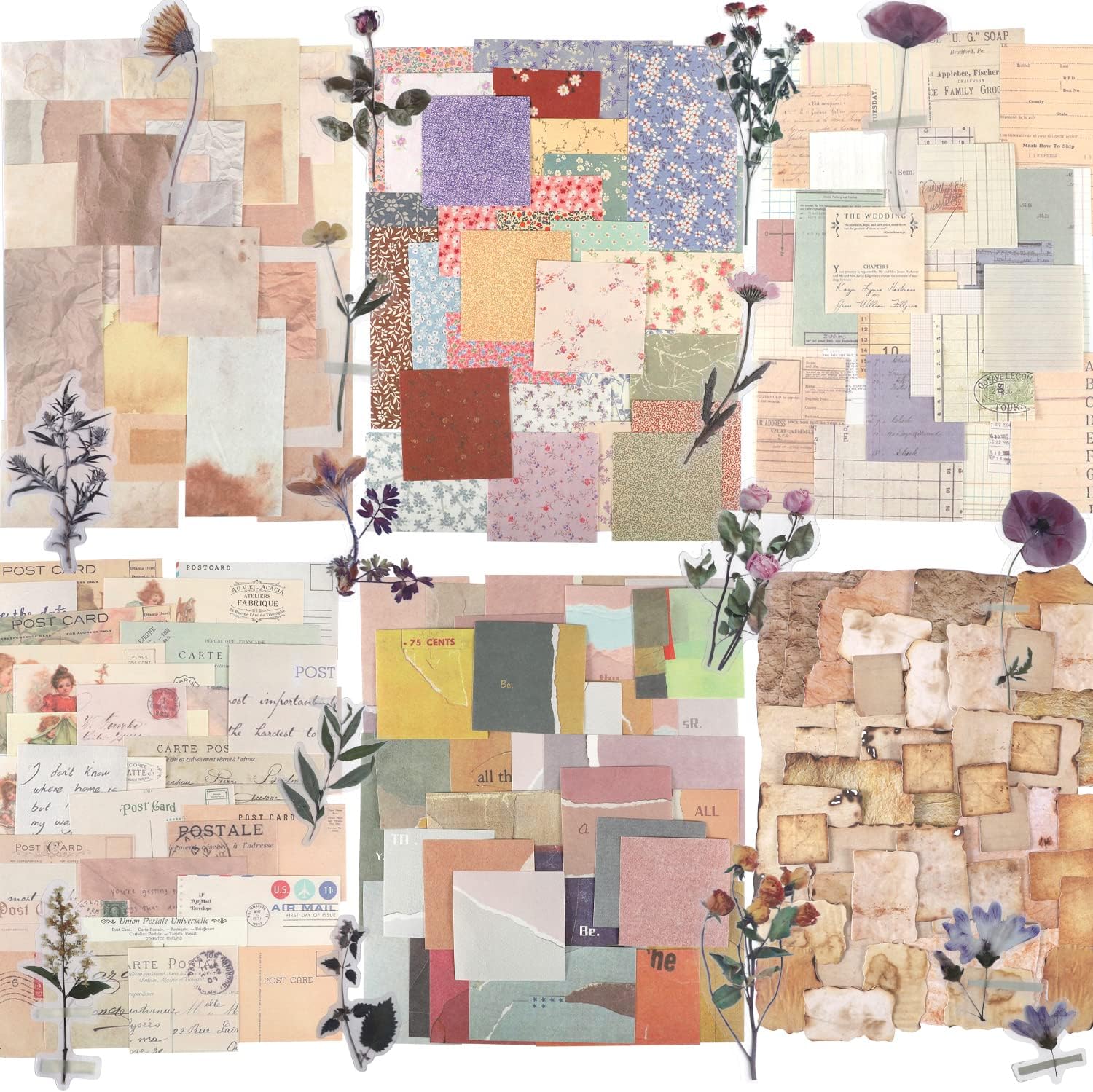 Amazon.com: 260 Pieces Vintage Scrapbook Supplies Pack, Decorative ...