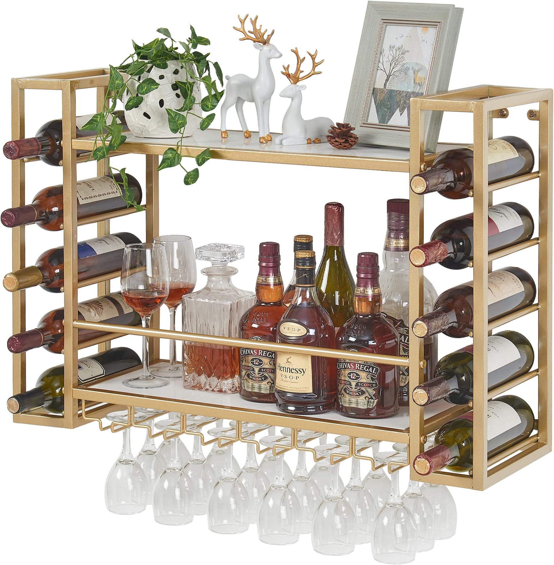 Amazon.com: Wine Rack Bar Unit Floating Shelves Wall-Mounted Inverted ...