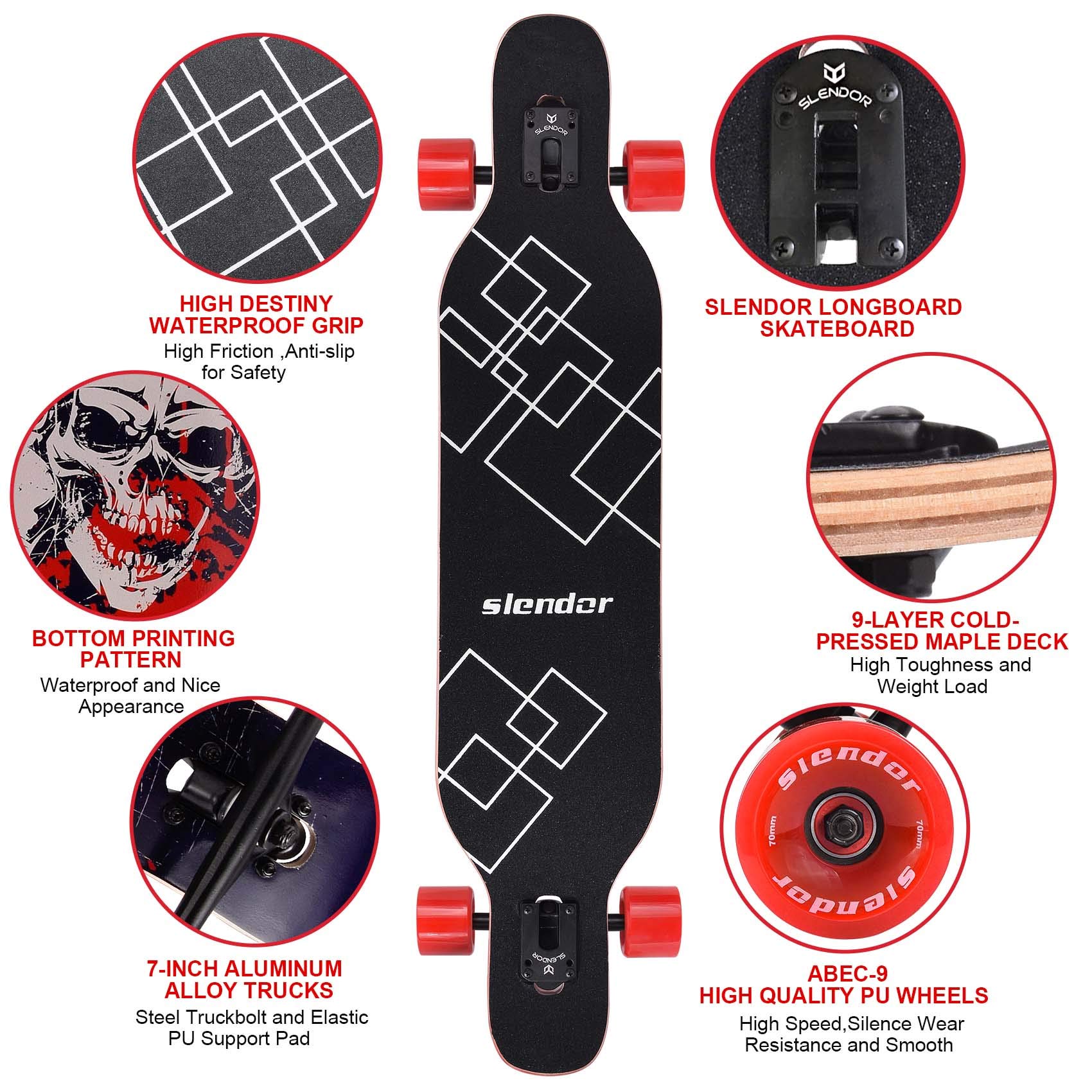 Snapklik.com : Slendor Longboard Skateboard 42 Inch Drop Through Deck ...