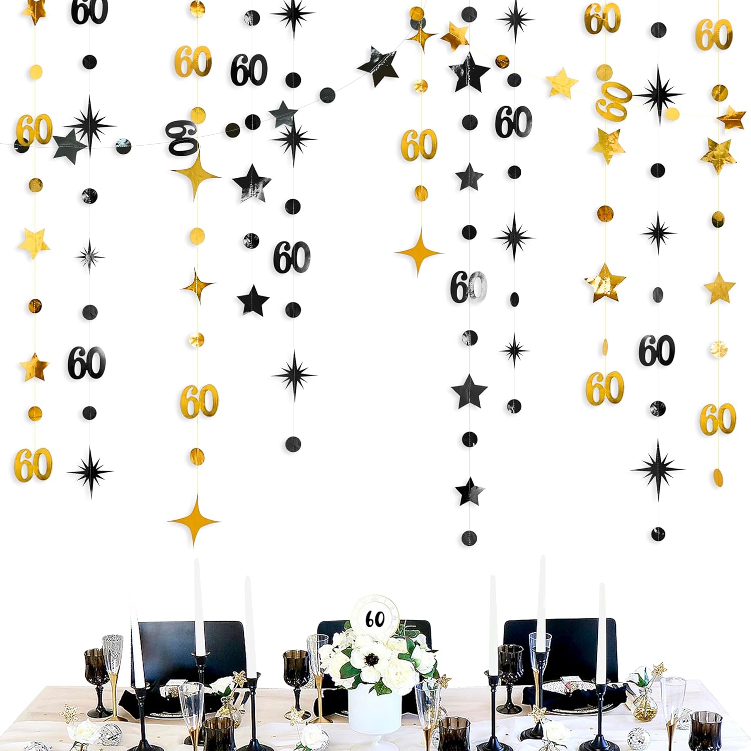 Amazon.com: Black Gold 60th Birthday Decorations Number 60 Circle Dot ...
