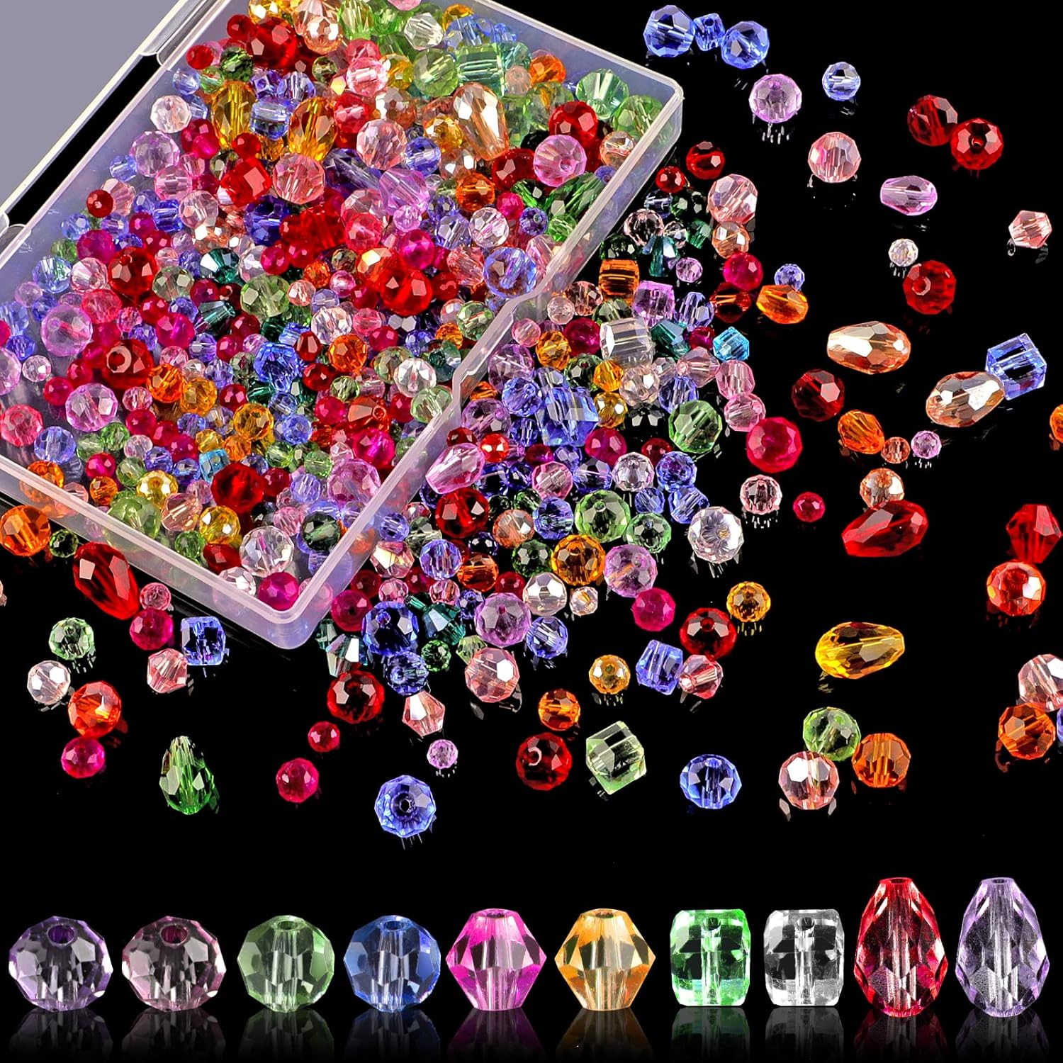 Crystal Beads, 600 Pcs Assorted Glass Beads for Jewelry Making ...