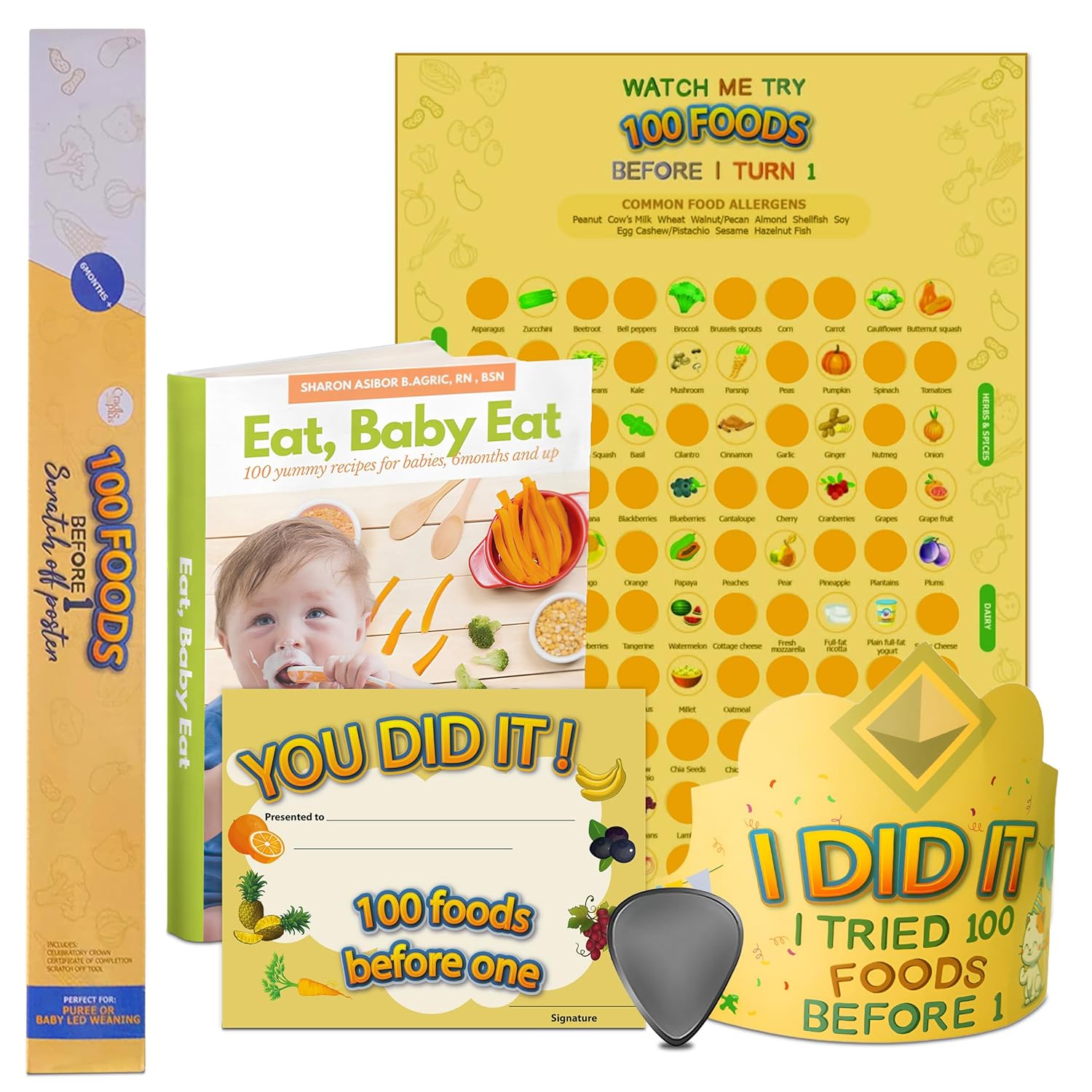 Amazon.com : Cradle Plus 100 foods before 1 scratch off poster | w/baby ...
