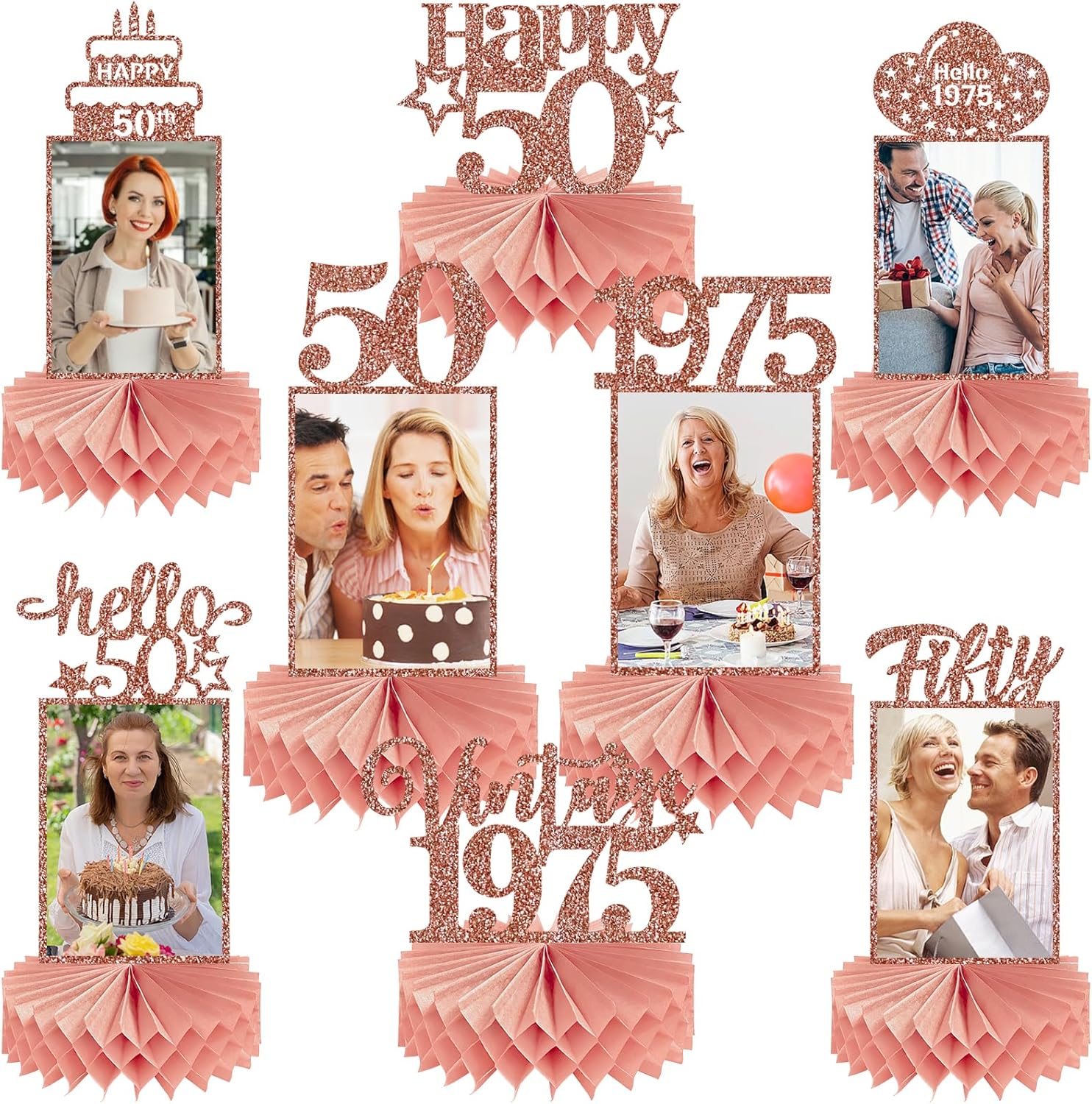 Amazon.com: Guiruiy 8Pcs Happy 50th Birthday Decorations Honeycomb ...