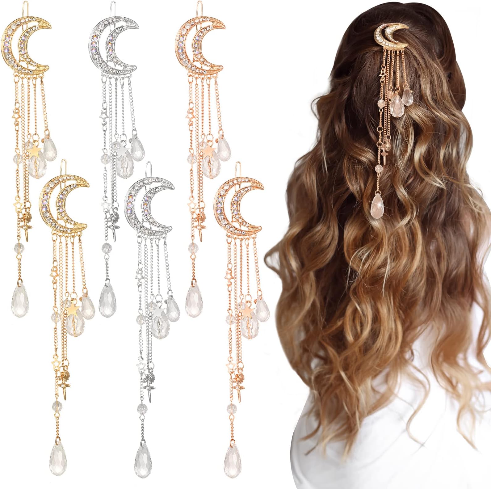 Amazon.com : Numblartd 4 Pcs Fashion Metal Alloy Geometric Stars Moon ...