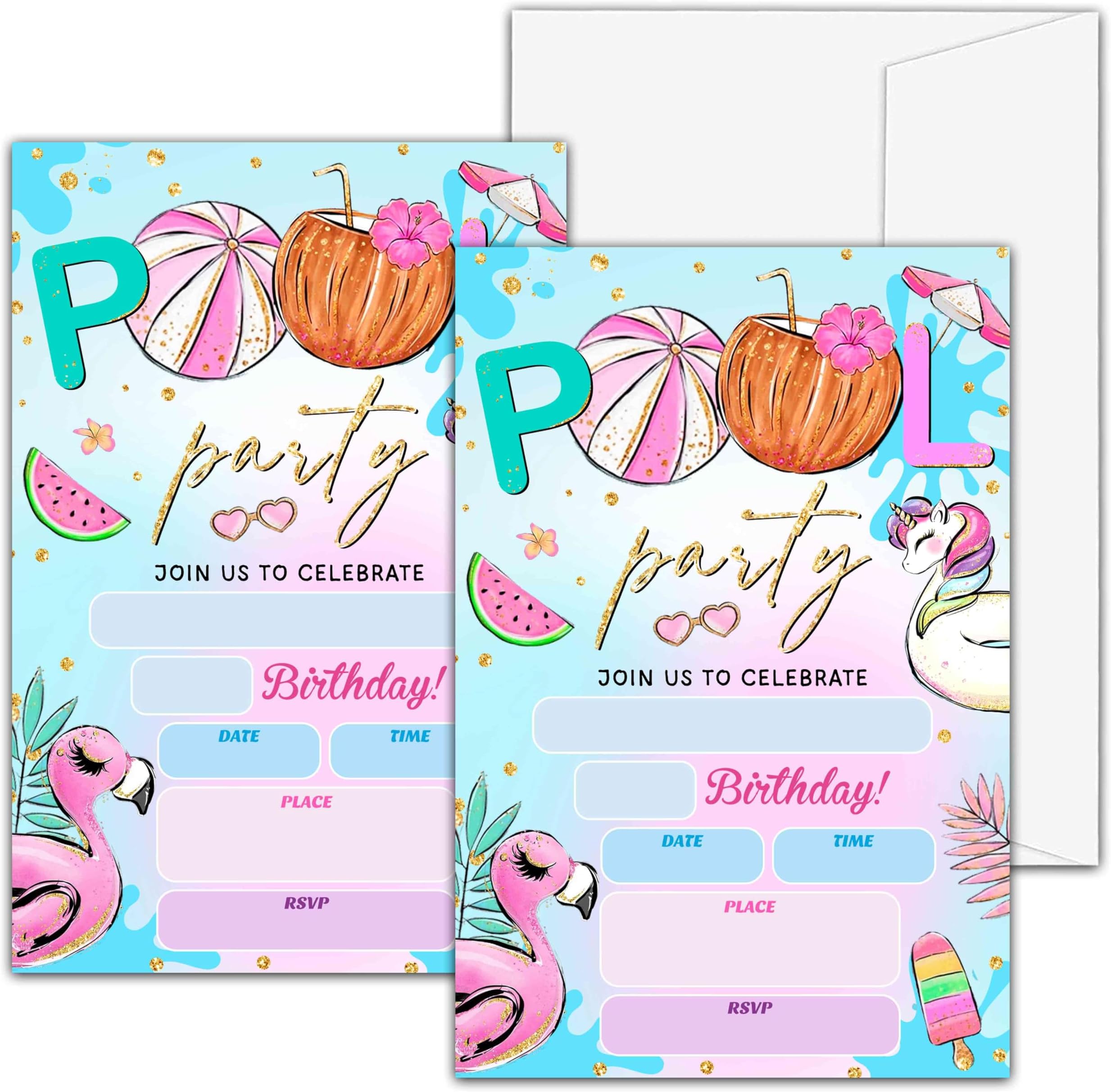 Amazon.com : Pool Party Birthday Invitations, Swim Pool Birthday Party ...