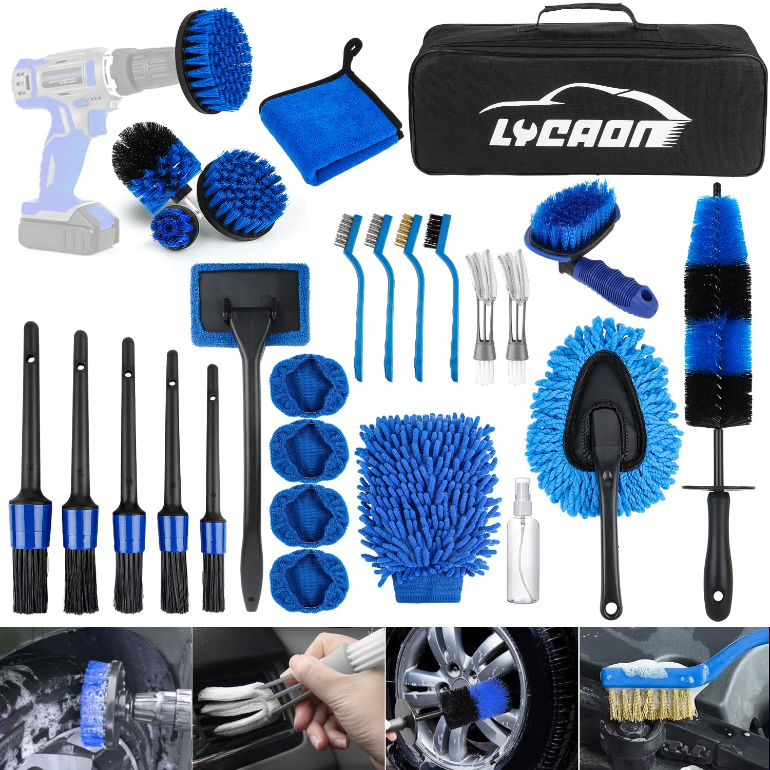 LYACON 28PCS Car Detailing Kit - Car Cleaning Wash Brush Set, Auto ...