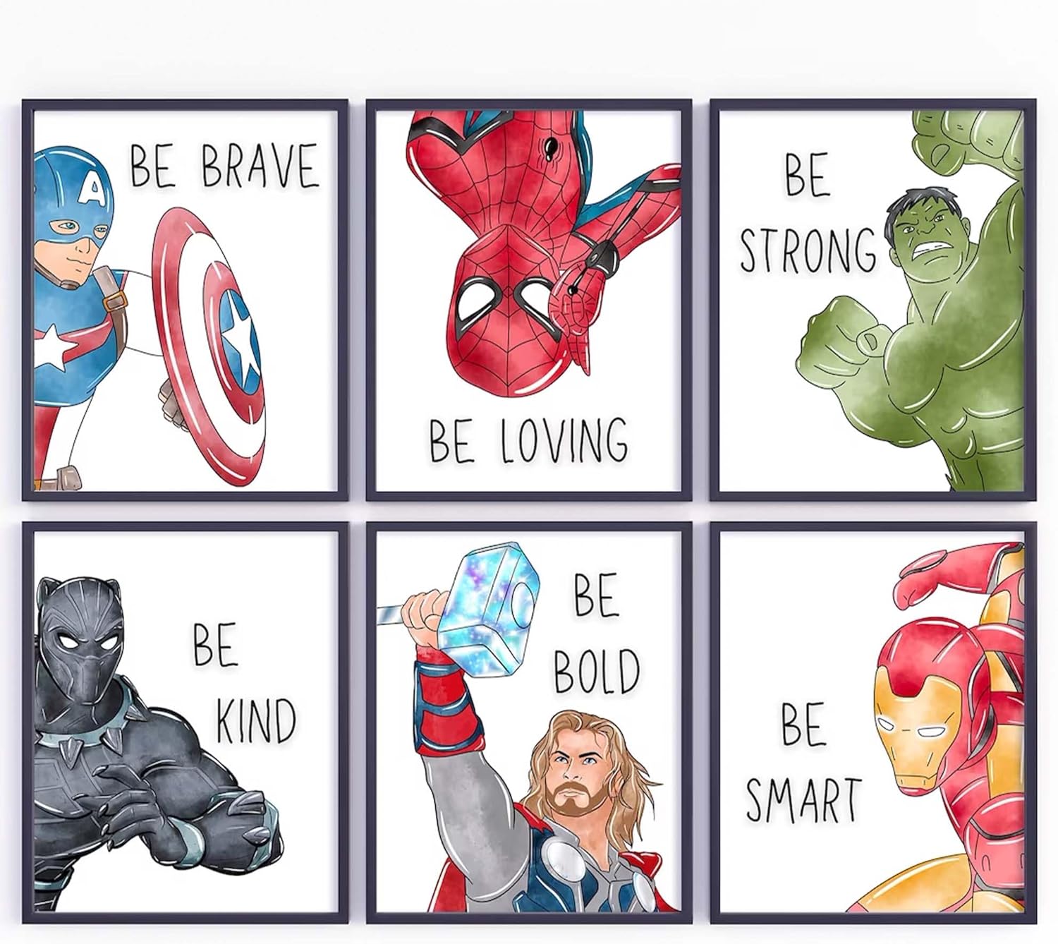 Set of 6 Superhero Wall Art with Affirmations, Be Brave, Be Strong, Be ...