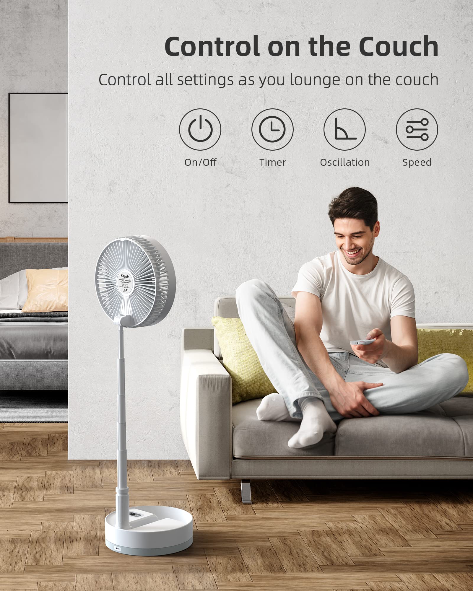 Koonie Portable Fan, 8 Inch Foldable Stand/Desk Fan up to 30 Hours ...