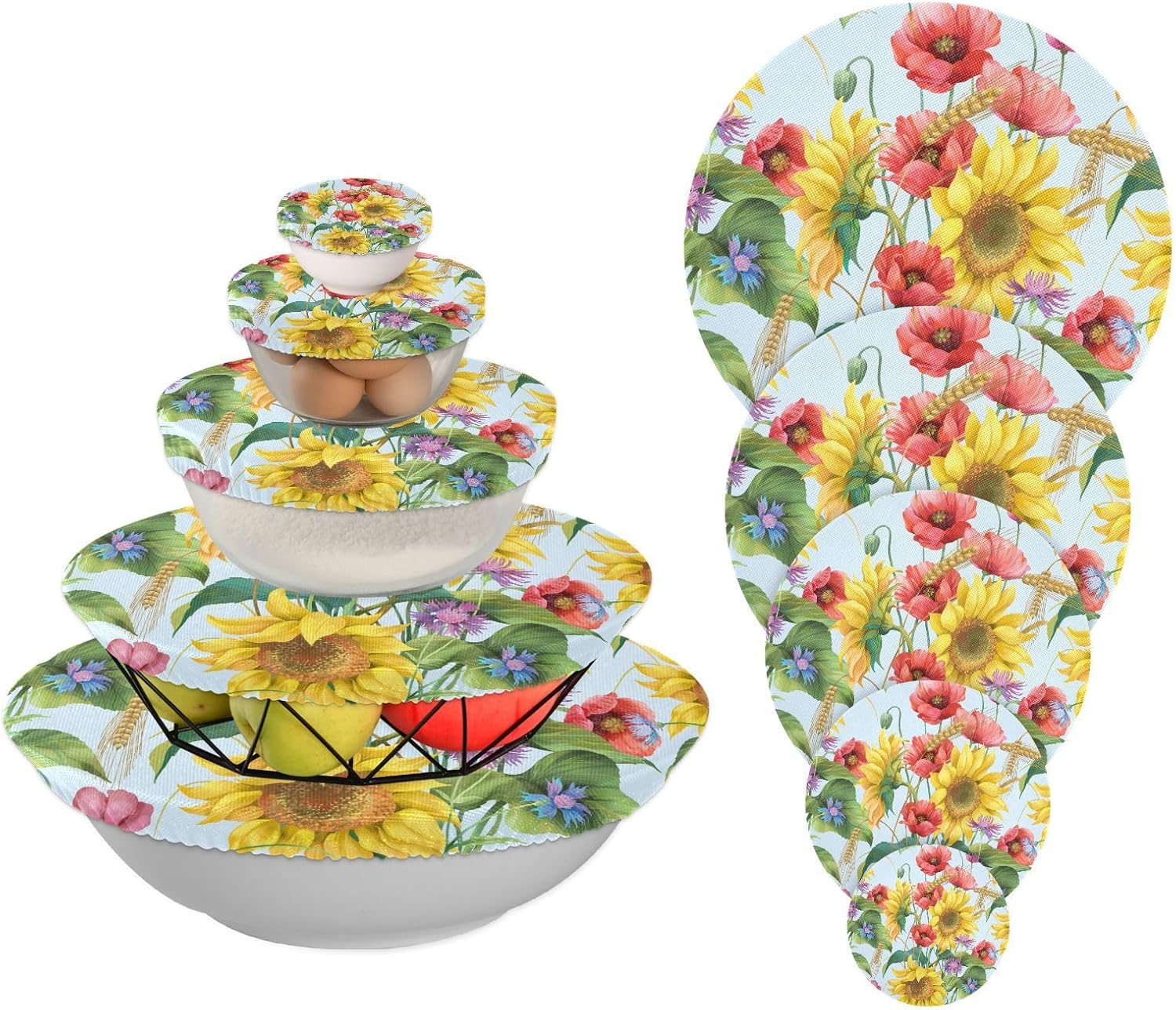 Amazon.com: Sunflower Cornflower Poppy 5PCS Reusable Elastic Bowl ...