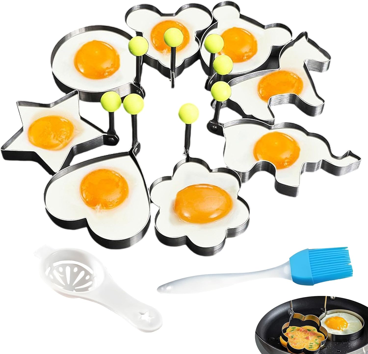 Stainless Steel Fried Egg Shaper Pancake Mold, 8 Pcs Omelette Molds, 8 ...