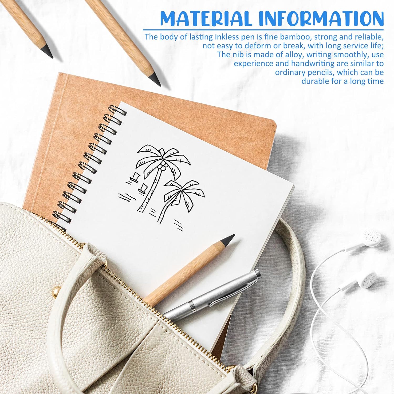 6 bolígrafos sin tinta borrables de madera eterna, sin tinta, de bambú ...