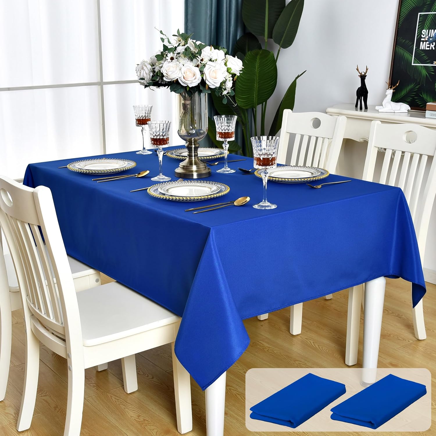 Amazon.com: KAIPHO 2 Pack Royal Blue Rectangle Tablecloth Waterproof ...