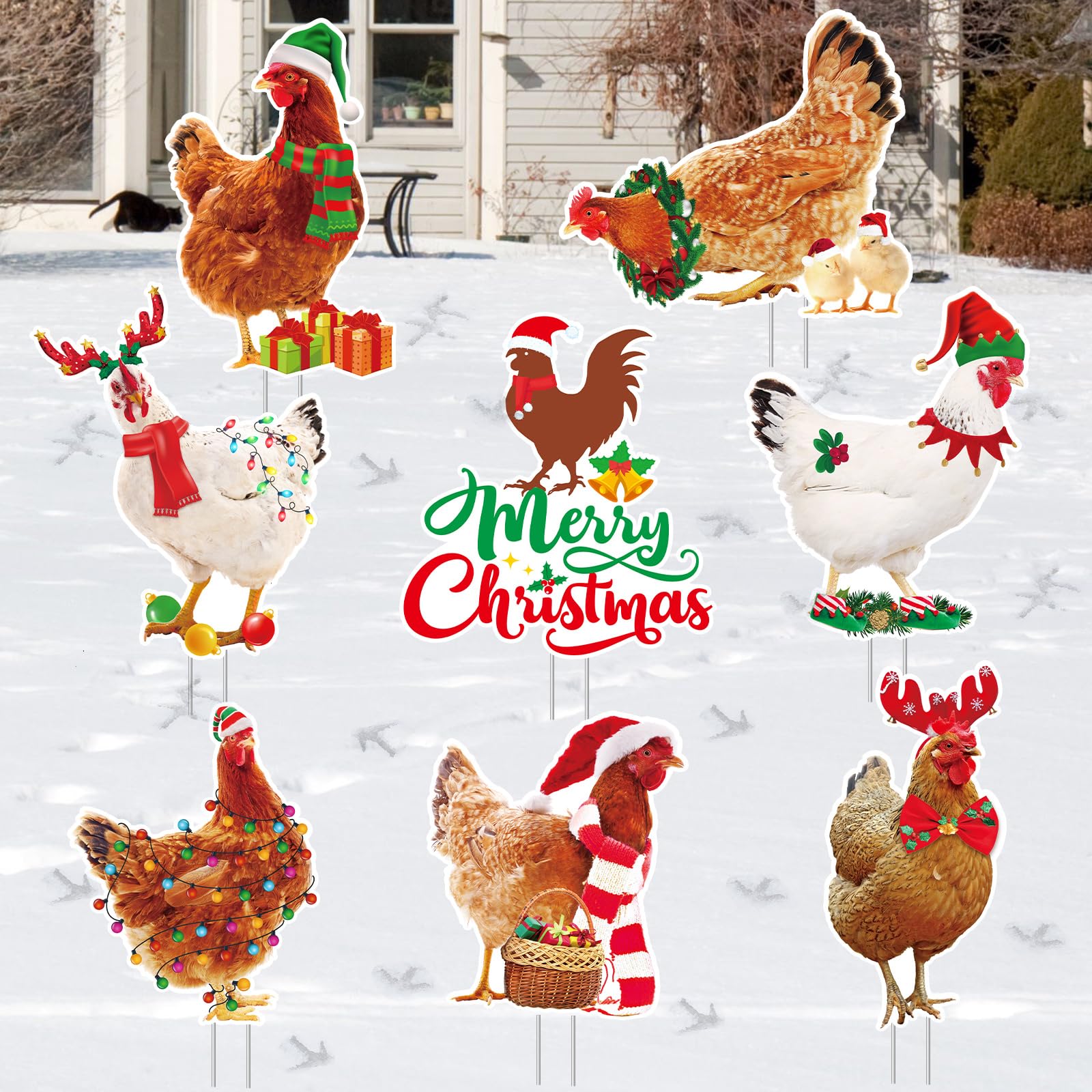 Amazon.com : Suzile 8 Pcs Chicken Christmas Yard Signs with Stakes ...