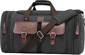 Amazon.com | Densata Canvas Duffle Bag for Men 60L Travel Duffel Bags Expandable Genuine Leather ...