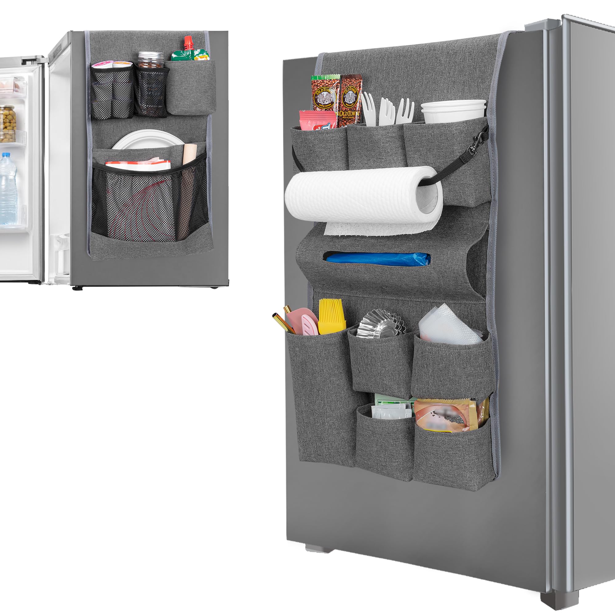 Rexmica Refrigerator Dust Cover with 14 Pockets, Multi-Functional Cloth ...