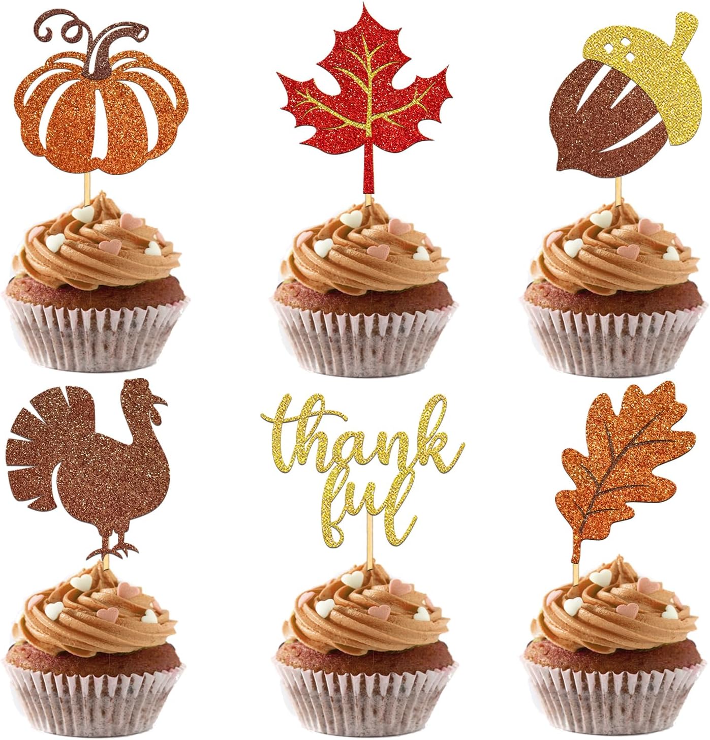 Amazon.com: Moitkptt 24 Pcs Glitter Thanksgiving Cupcake Toppers for Thanksgiving Day ...