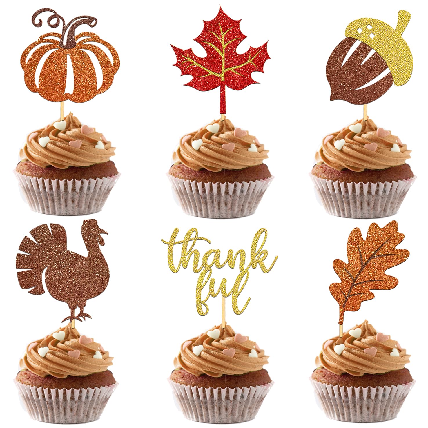 Amazon.com: 24 Pcs Glitter Thanksgiving Cupcake Toppers for ...