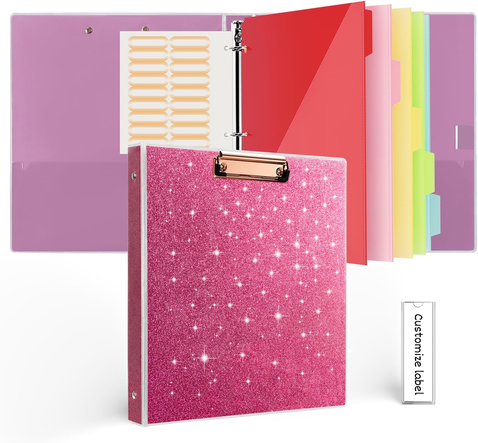 Amazon.com : EYROZILL Glitter Binder, 1 Inch 3 Ring Binders with 5 ...