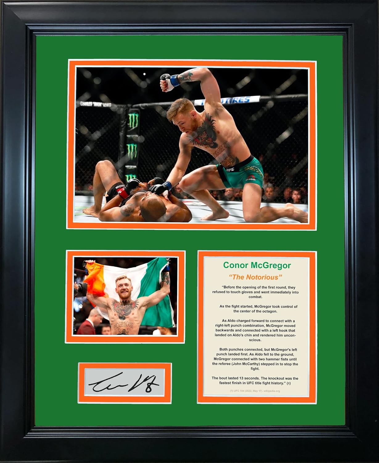 Framed Conor McGregor 13 Second KO Knockout Facsimile Laser Engraved ...