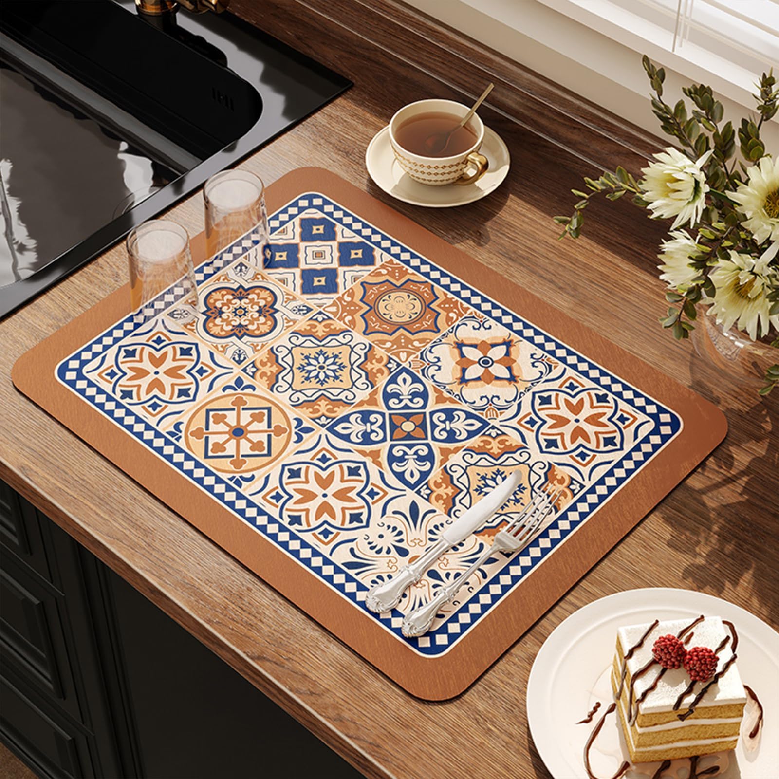 Amazon.com: Lilithmanor Coffee Mat, Boho Style Dish Drying Mat, Fast ...