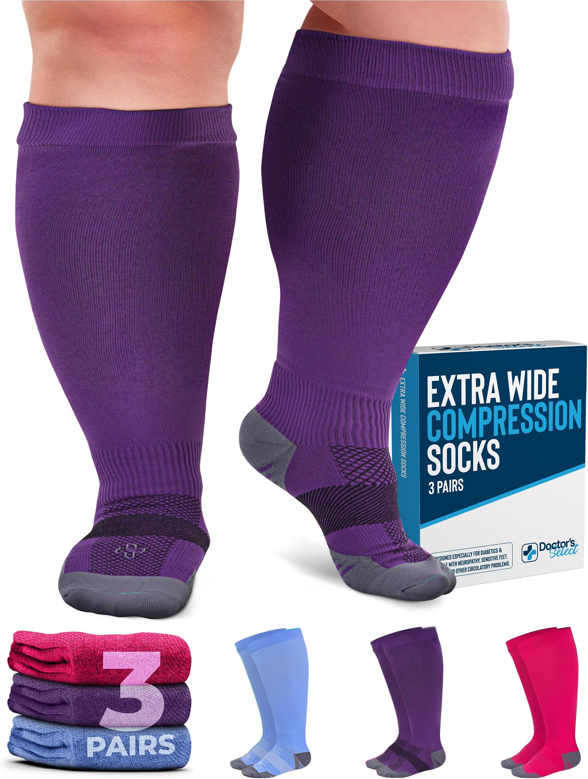 Amazon.com: 4 Pairs Plus Size Compression Socks for Women & Men, Extra ...