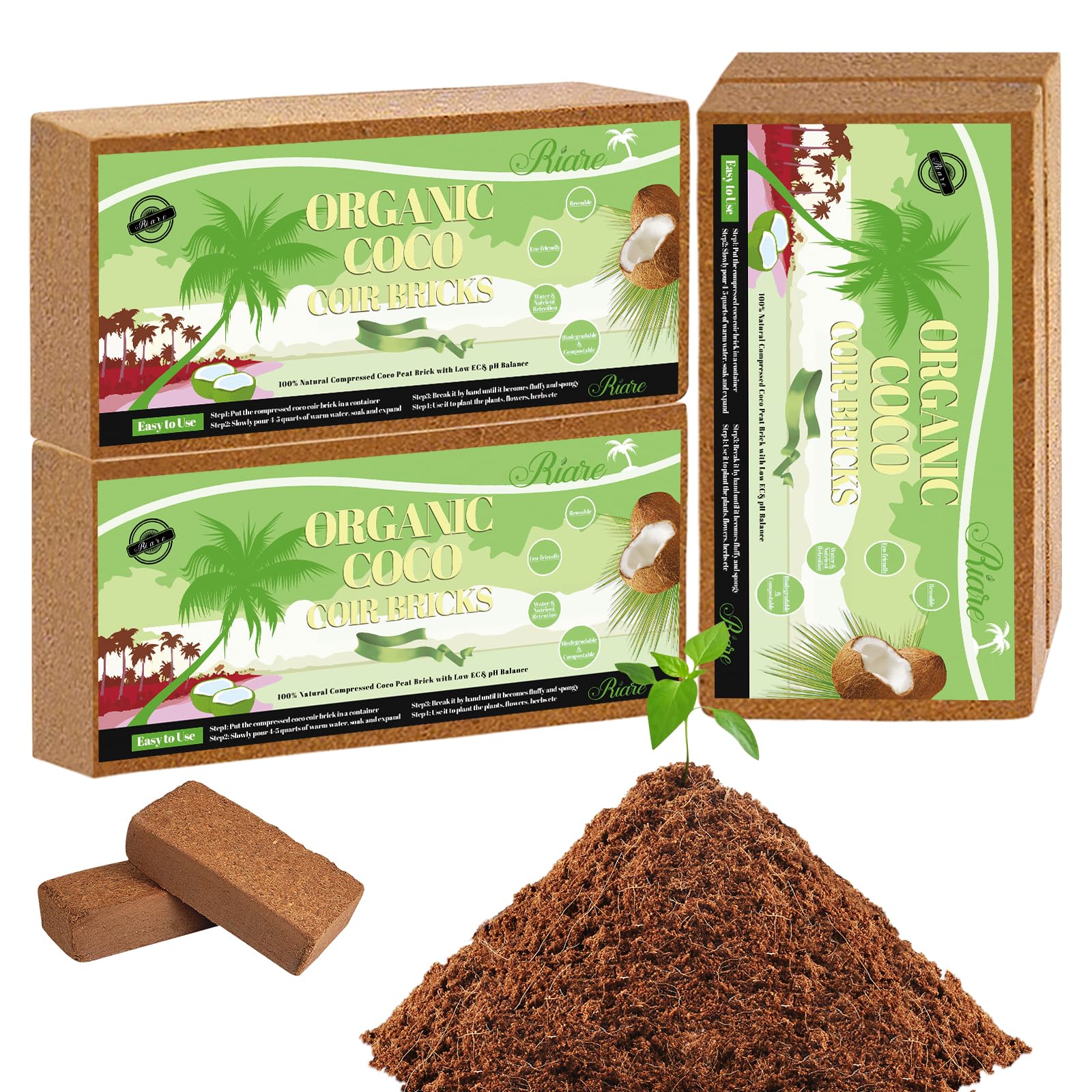 Buy 4pcs Coco Coir Bricks Soil Blocks- 100% Natural Compressed Coco ...