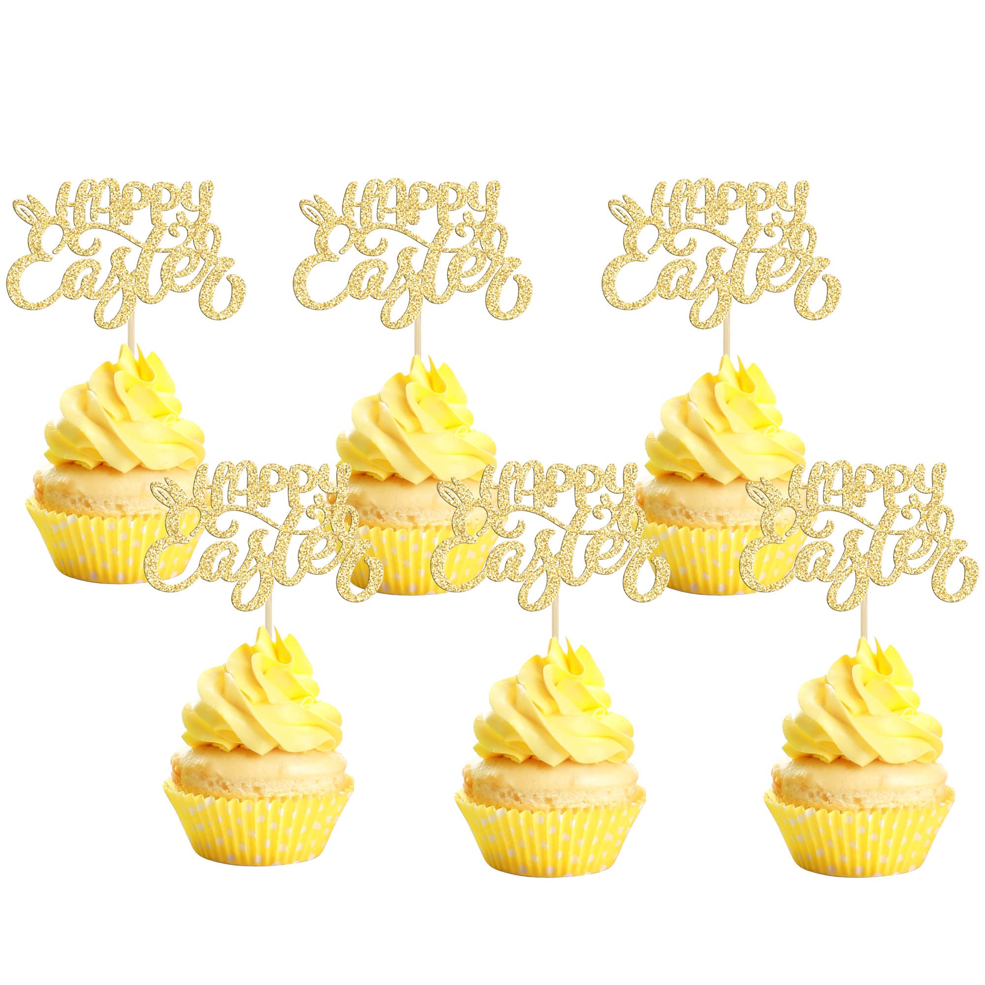 Amazon.com: 24Pcs Happy Easter Cupcake Toppers Gold Glitter Easter ...