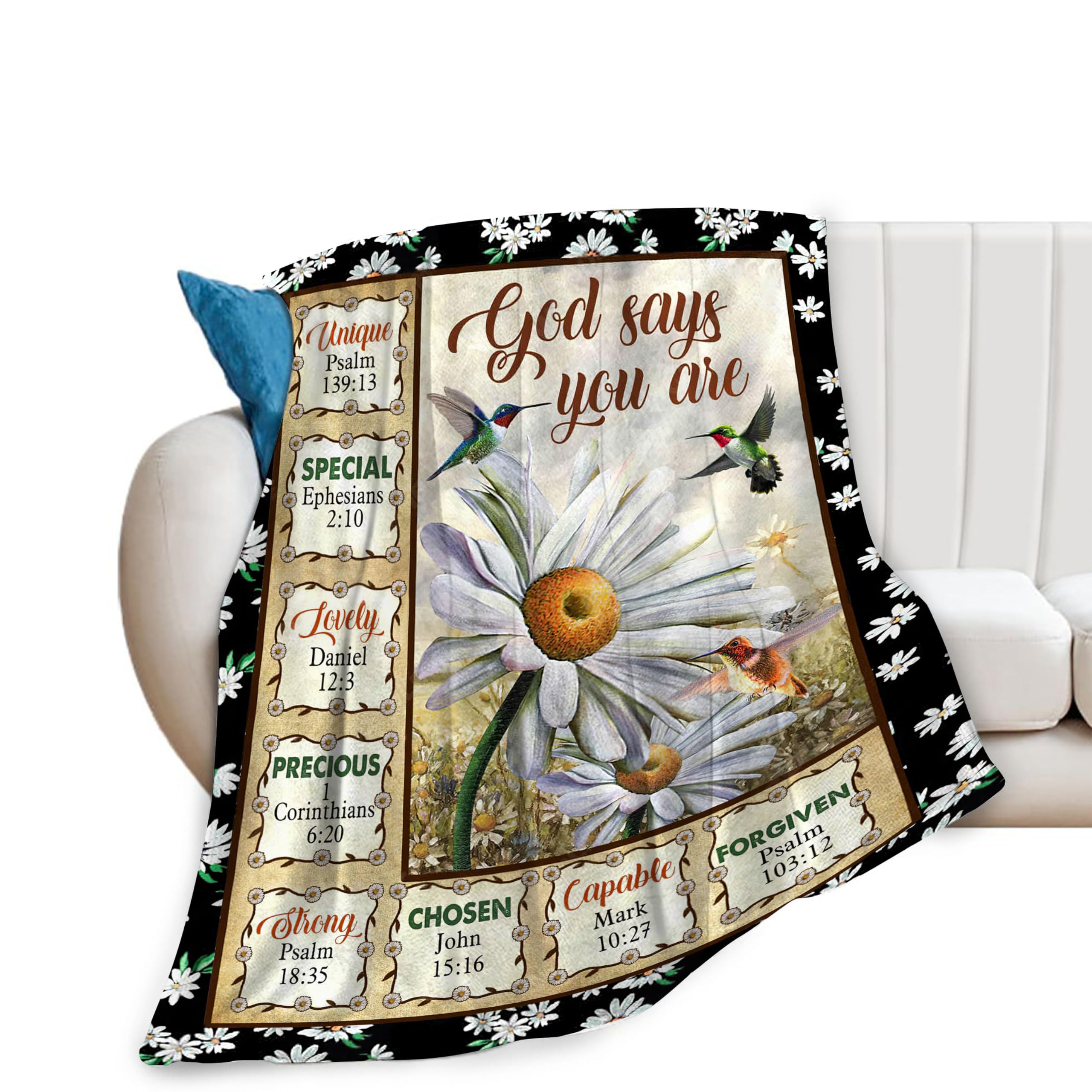 Amazon.com: Daisy Hummingbird Blanket Christian Bible Verse Scripture ...