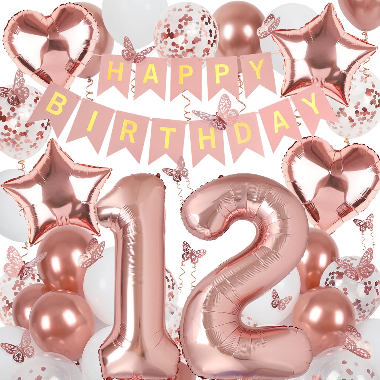 Amazon.com: Rose Gold 12th Birthday Decorations for Girl, 12 Year Old ...