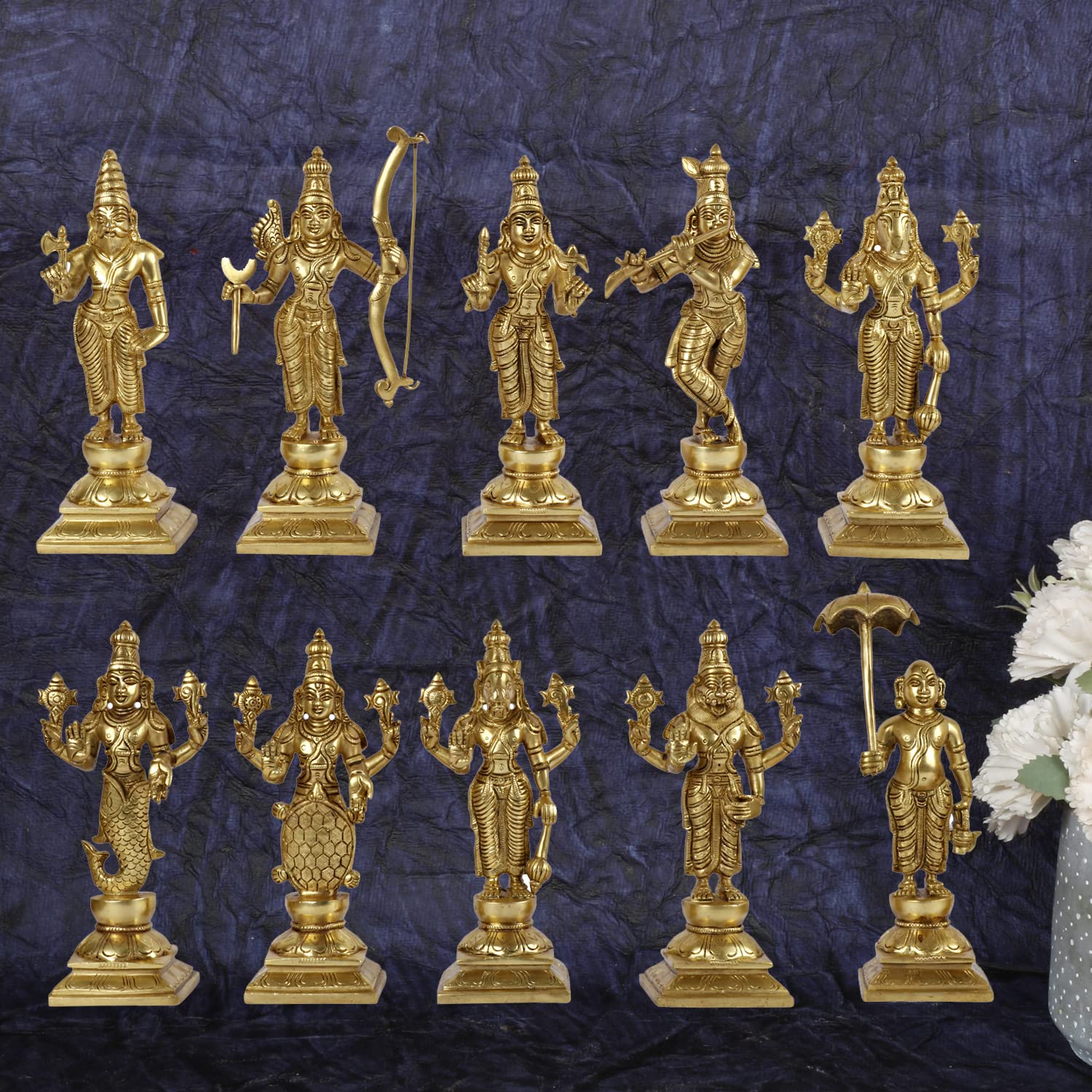 ARTVARKO Brass Dashavatara Dasavatharam of Lord Vishnu Statues Ten ...