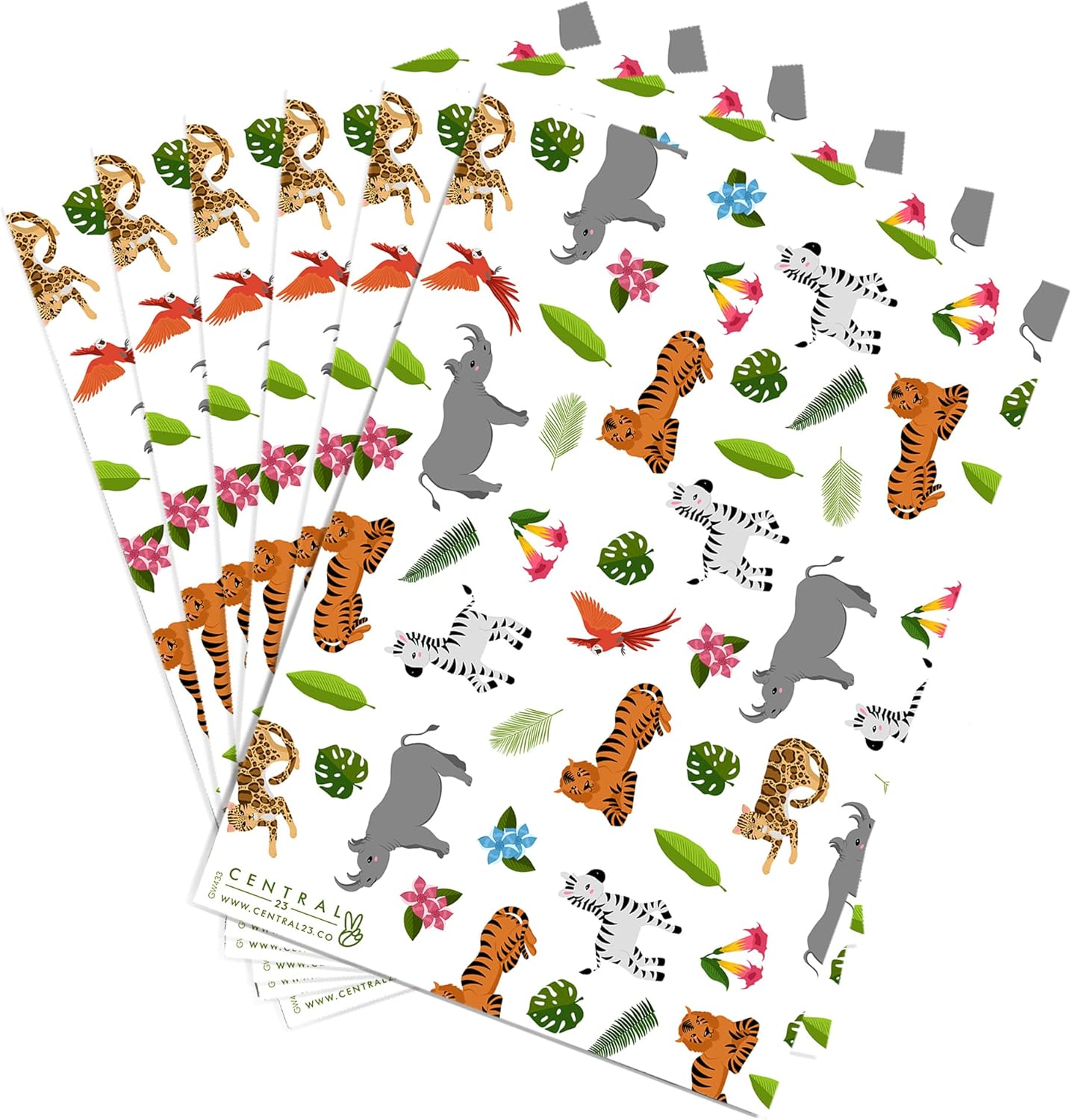 Animal Wrapping Paper – 6 Sheets of Gift Wrap – Cute Safari Animals ...