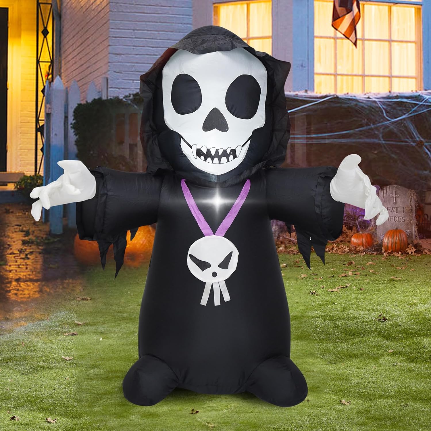 YOUBEMAGIC 4FT Halloween Inflatable Skeleton Grim Reaper Halloween Blow ...