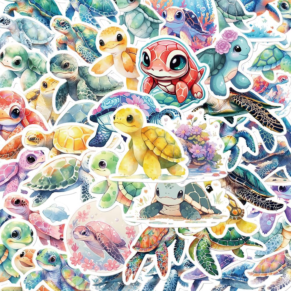 Amazon.com: 100 Pcs Cartoon Sea Turtle Stickers Pack for Kids Teens ...