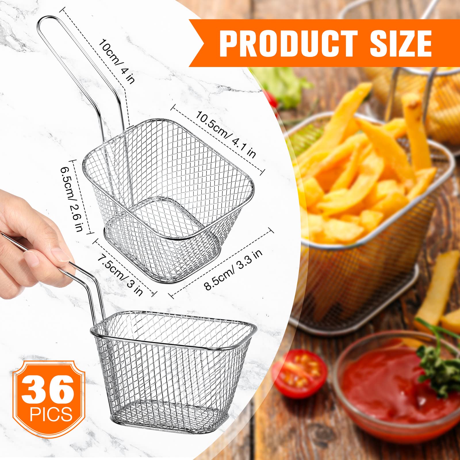 Potchen 36 Pcs Mini Square Fry Basket with Handle Chrome French Holder ...