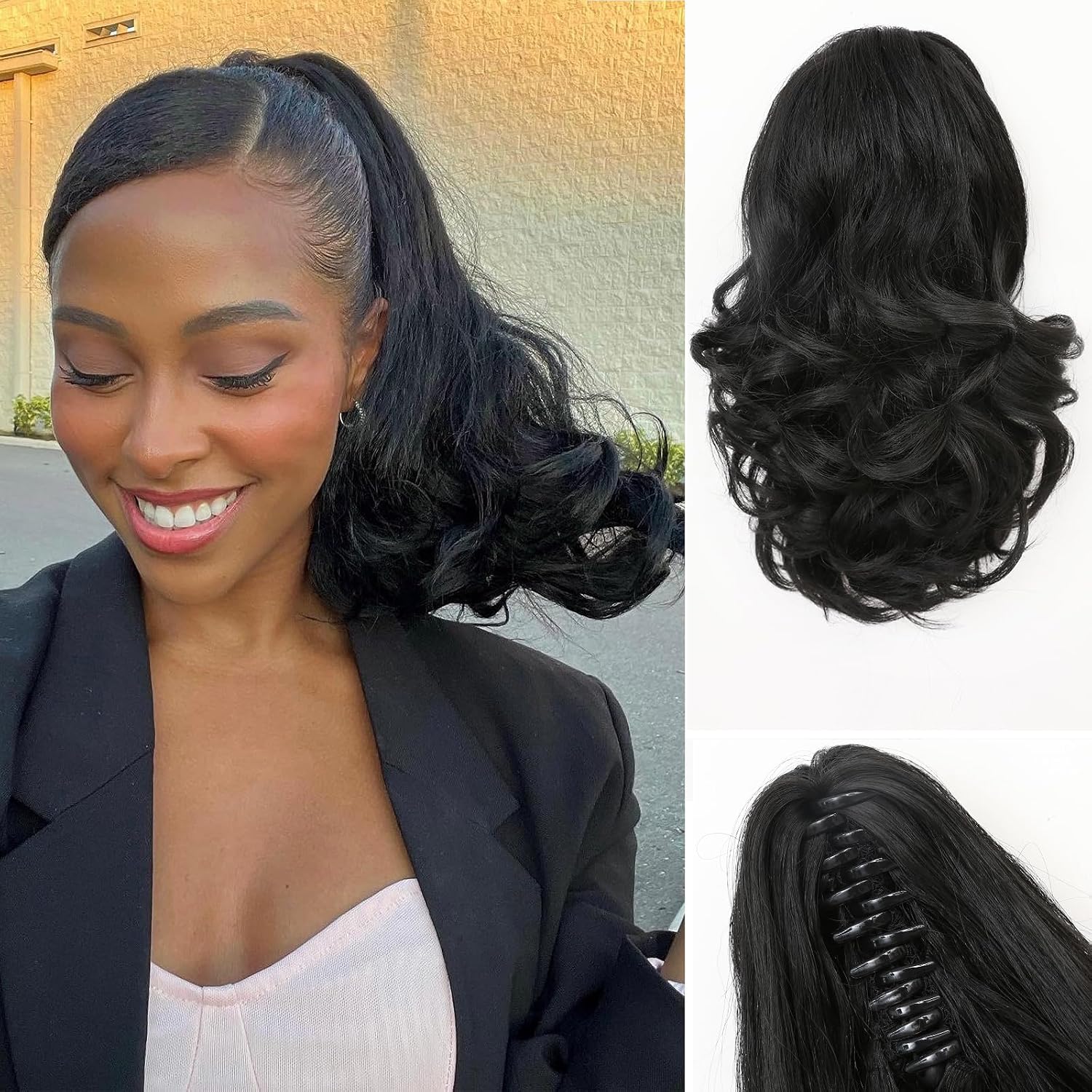 Amazon.com : Lady Miranda Claw Clip Ponytail Hair Extensions Yaki Wavy ...