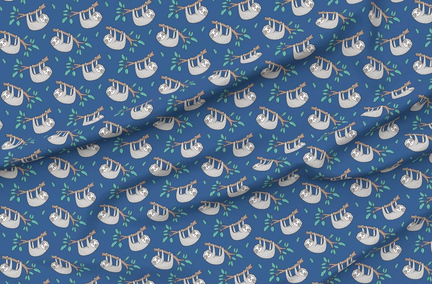 Amazon.com: Spoonflower Fabric - Sloth Sloths Tree Branch Leaves Blue ...